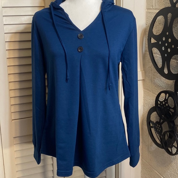 Tops | Nwt M Royal Blue Flowy And Lightweight Hoodie With Cute Front ...